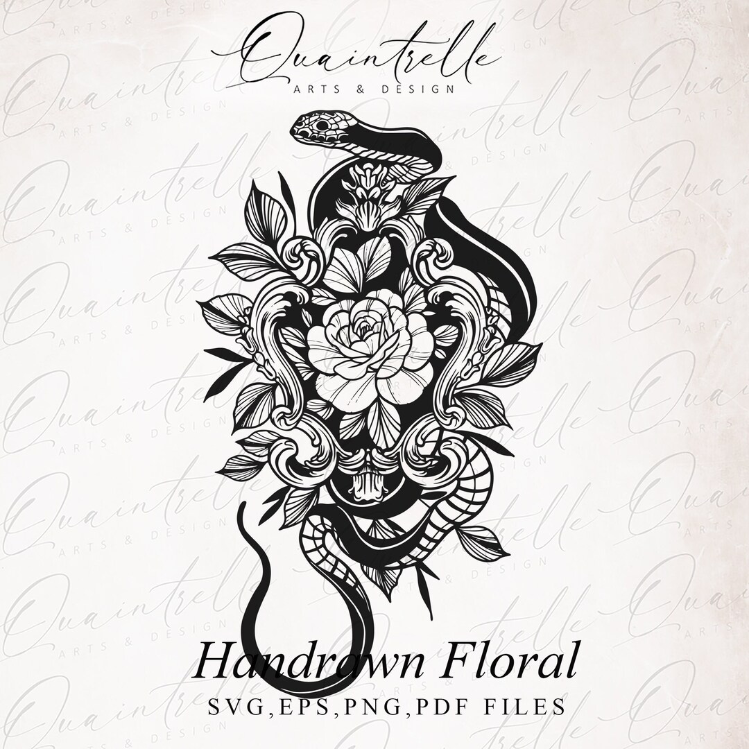 Victorian Rose and Snake Design | Snake SVG | Printable | Flower Snake ...