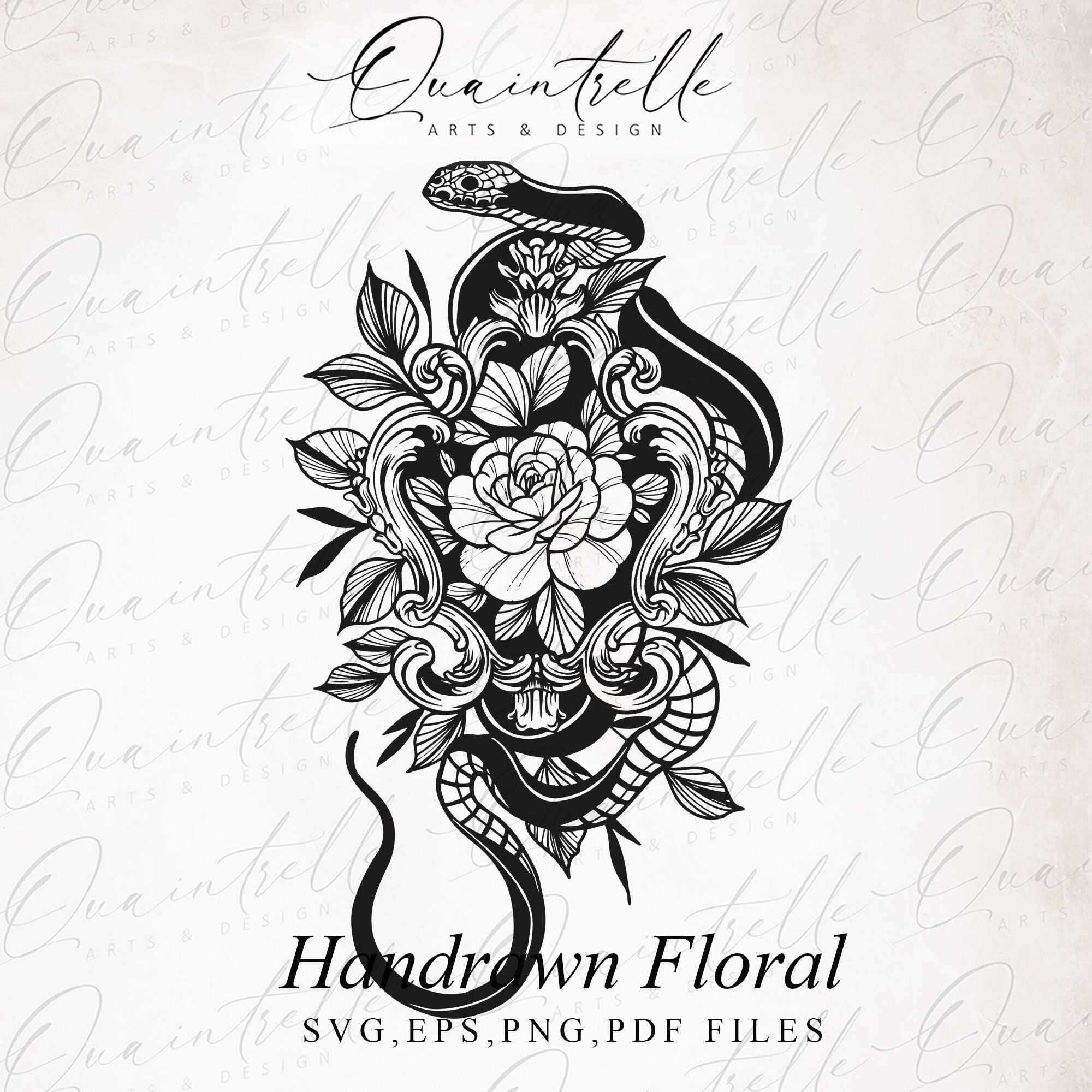 Victorian Rose Snake Tattoo Design: Floral Clipart (digital Download ...