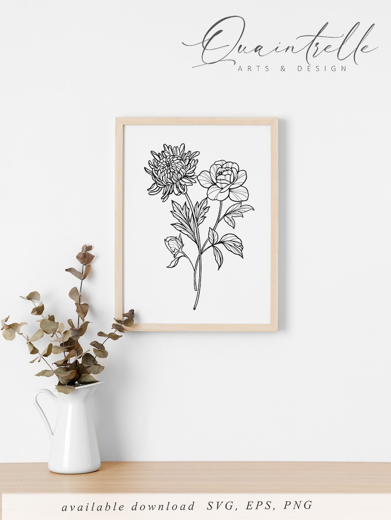 November Birth Flower Design | Chrysanthemum Illustration | Peony Art ...