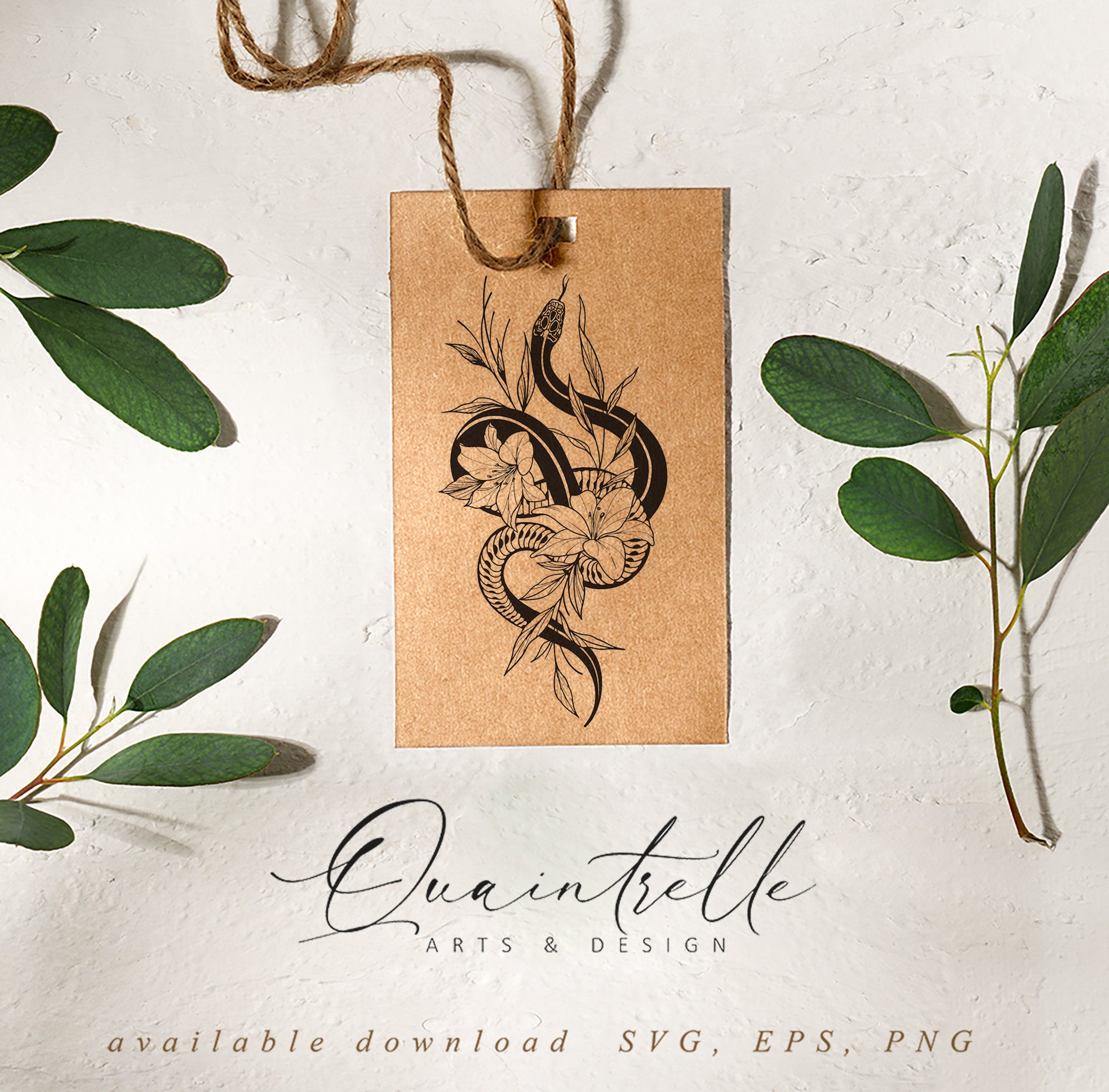 Lily and Snake Digital Print / Dark Victorian Snake Printable Clipart ...