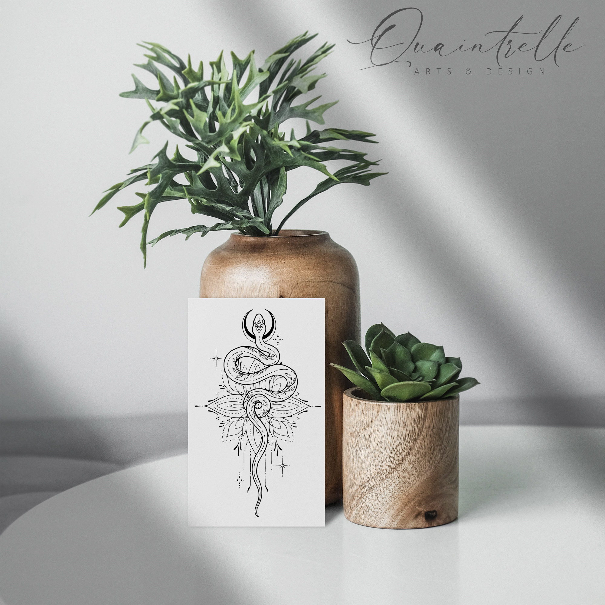 Crescent Moon Snake / Celestial Mandala With Snake / High Quality ...