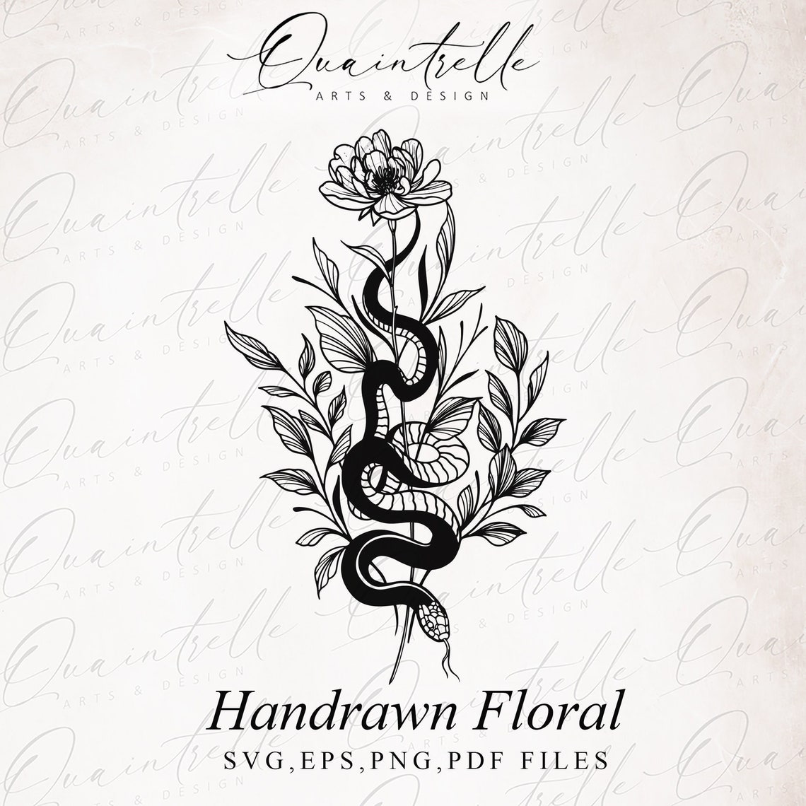 Anemone and Snake Illustration SVG PNG Floral and Snake Art Digital ...