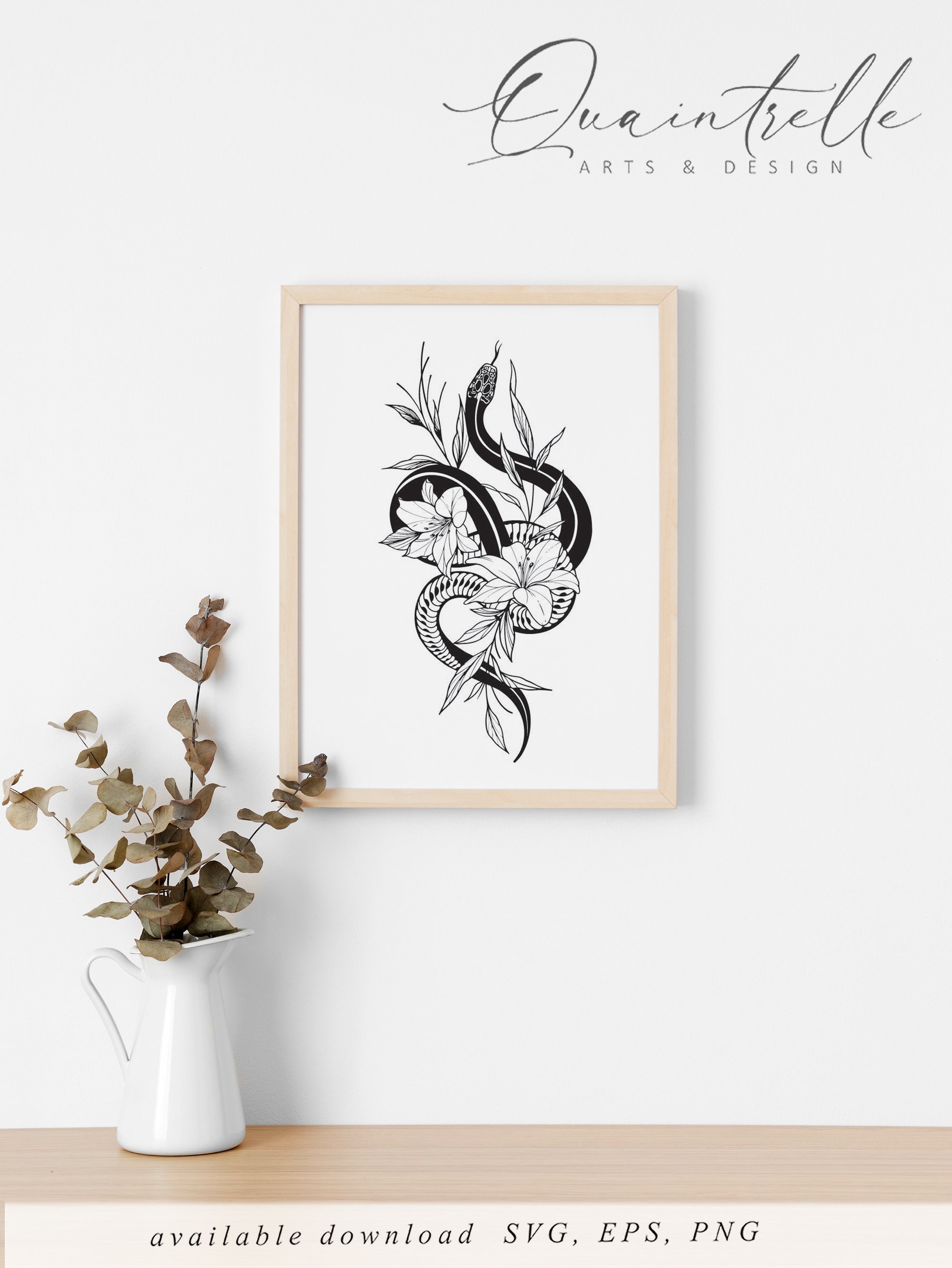 Lily and Snake Digital Print / Dark Victorian Snake Printable Clipart ...