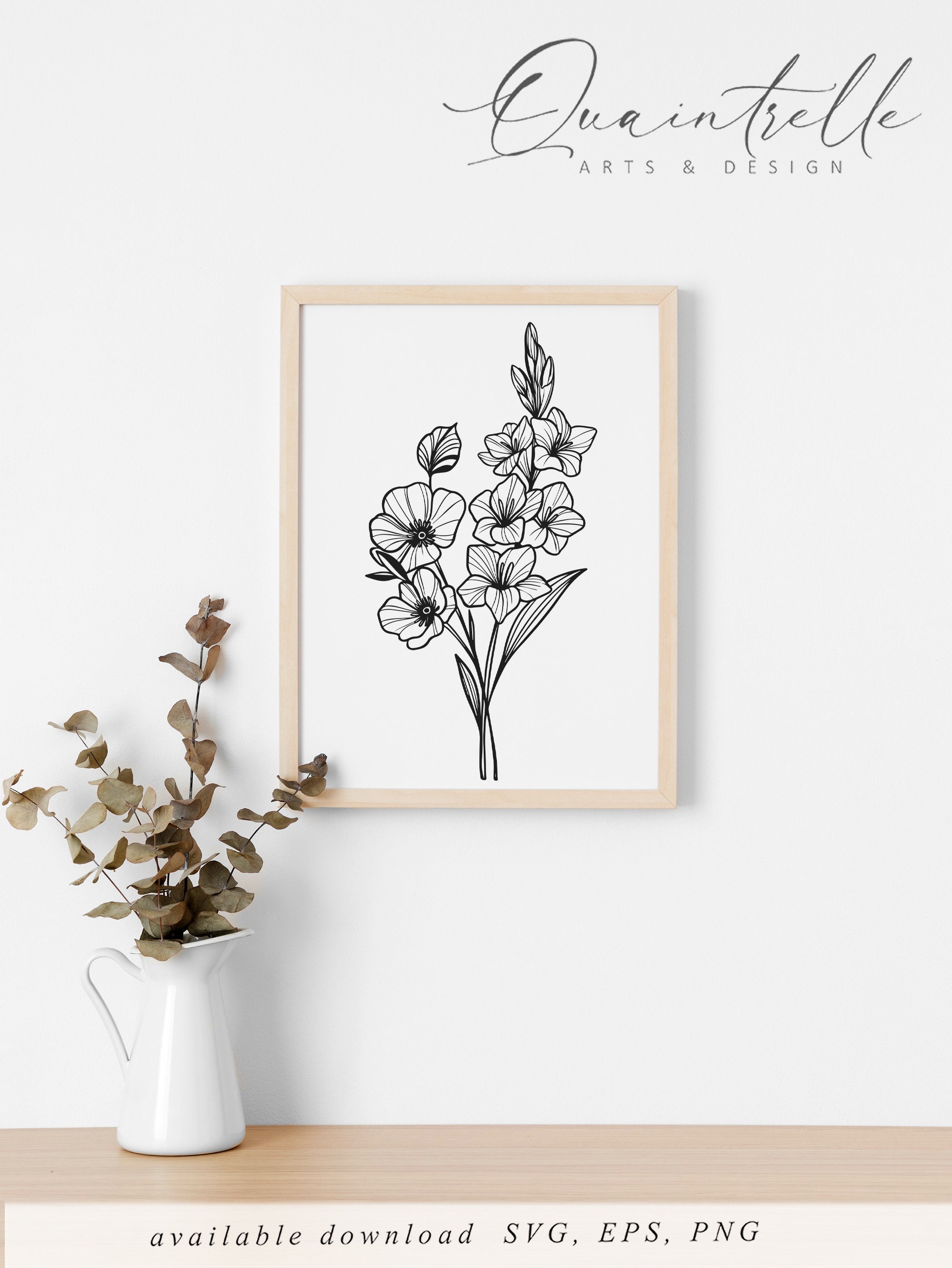 August Birth Flower Birth Month Illustration Gladiolus and Poppy ...