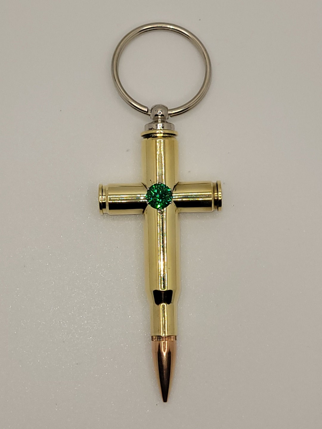Emerald Bullet Cross Keychain - Etsy