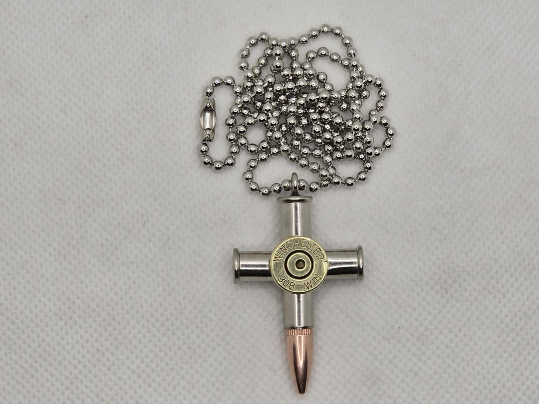 22 Magnum Bullet Cross Necklace Nickel Plated - Etsy