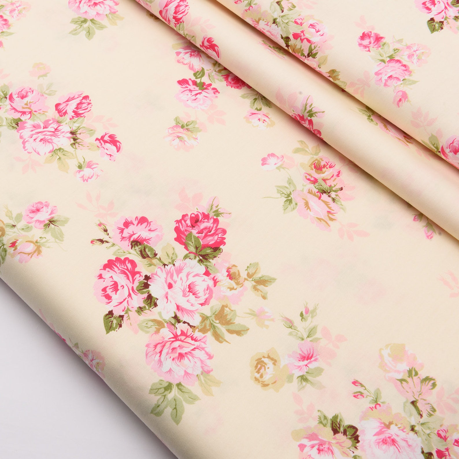 Floral fabric pink roses on light beige and on blue. 100% | Etsy