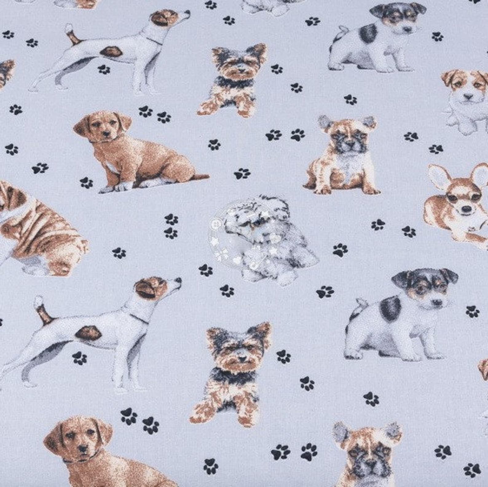 Dog fabric Paw prints fabric Black Fabric Gray Cotton Baby | Etsy
