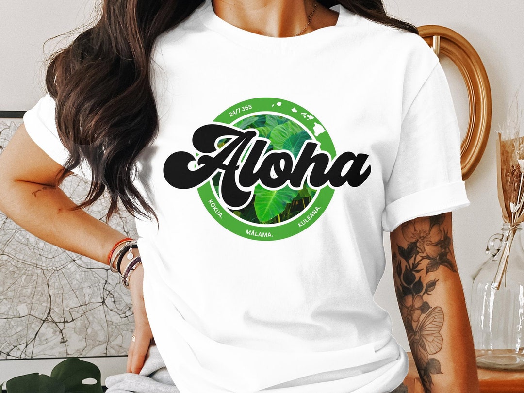 Aloha Green Kalo Patch Tropical Circle Design, Unisex T-shirt, Casual ...