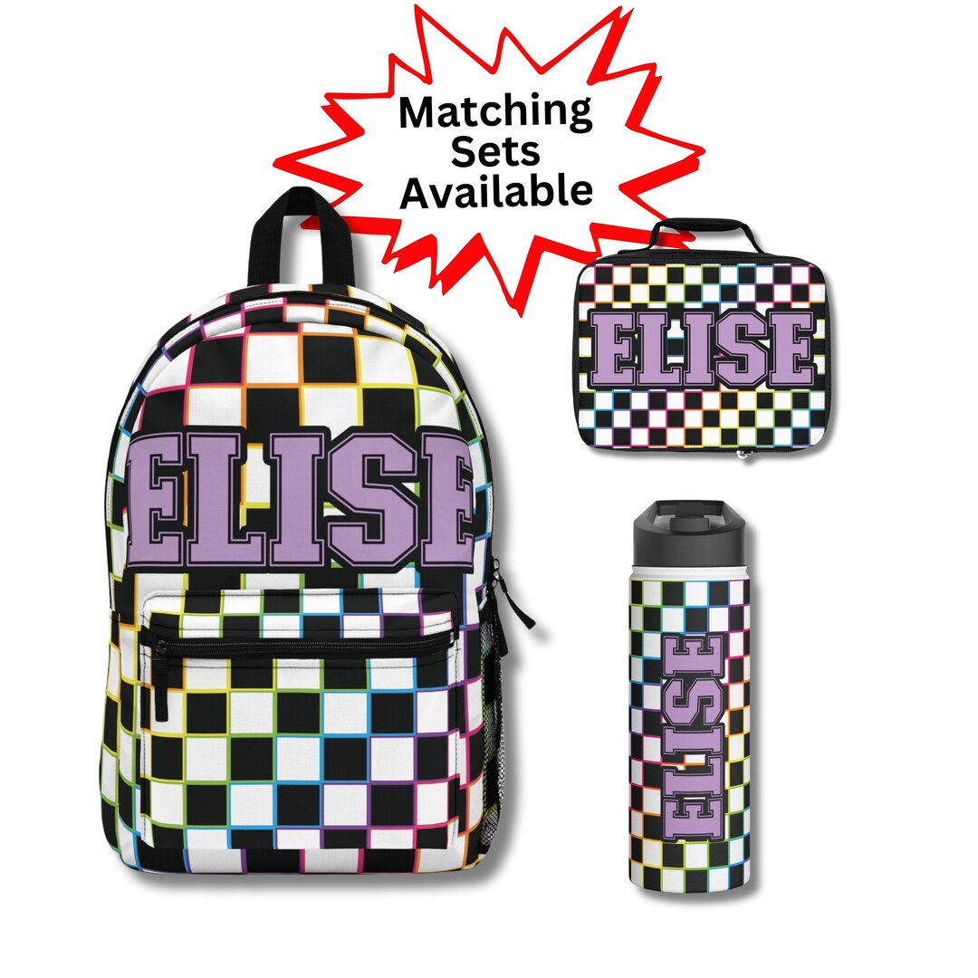 Custom Rainbow Checkered Backpack With Matching Lunch Bag and Matching ...