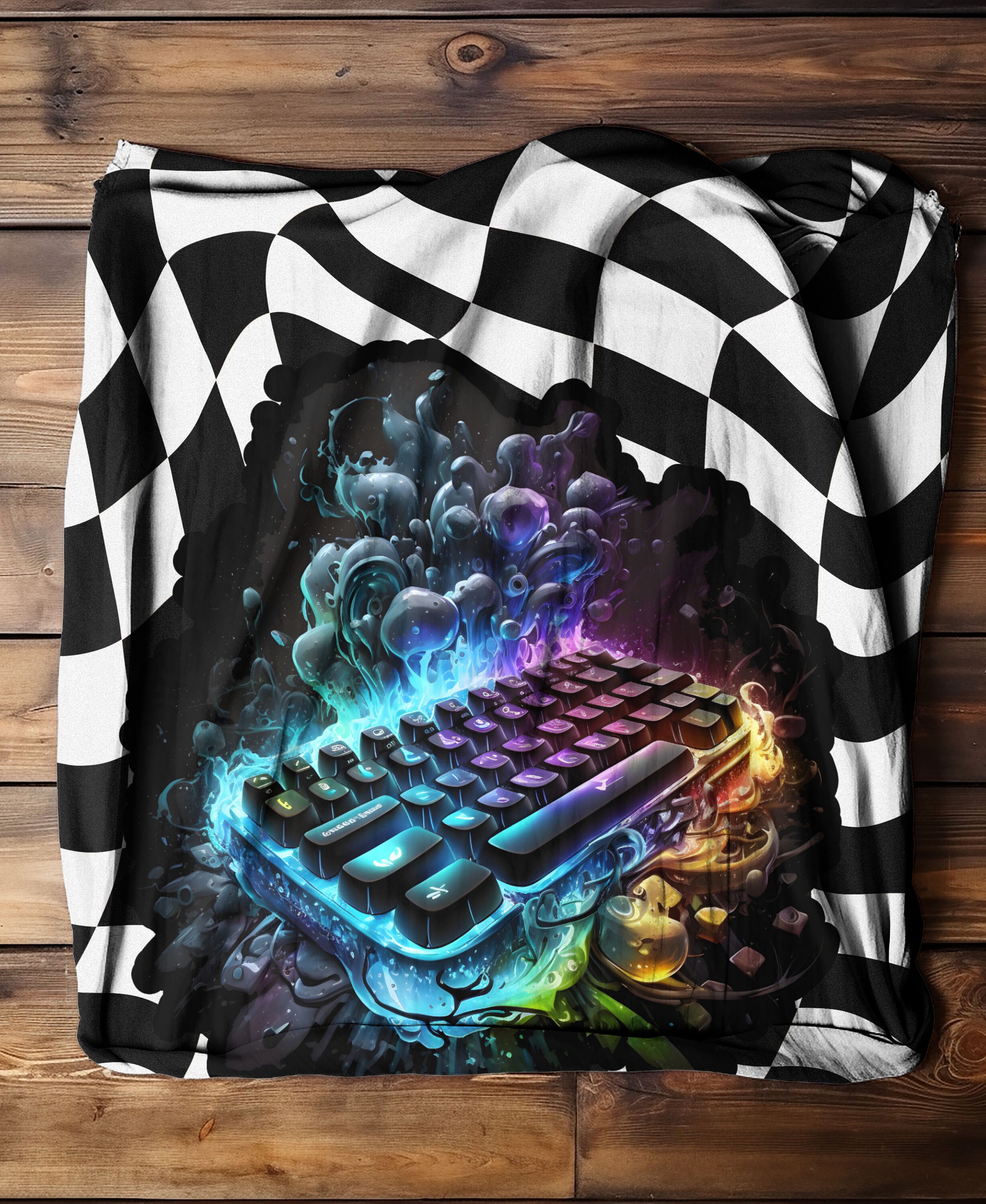 Checkered Smoking Keyboard Gamer Blanket, Epic Psychedelic Game Throw ...