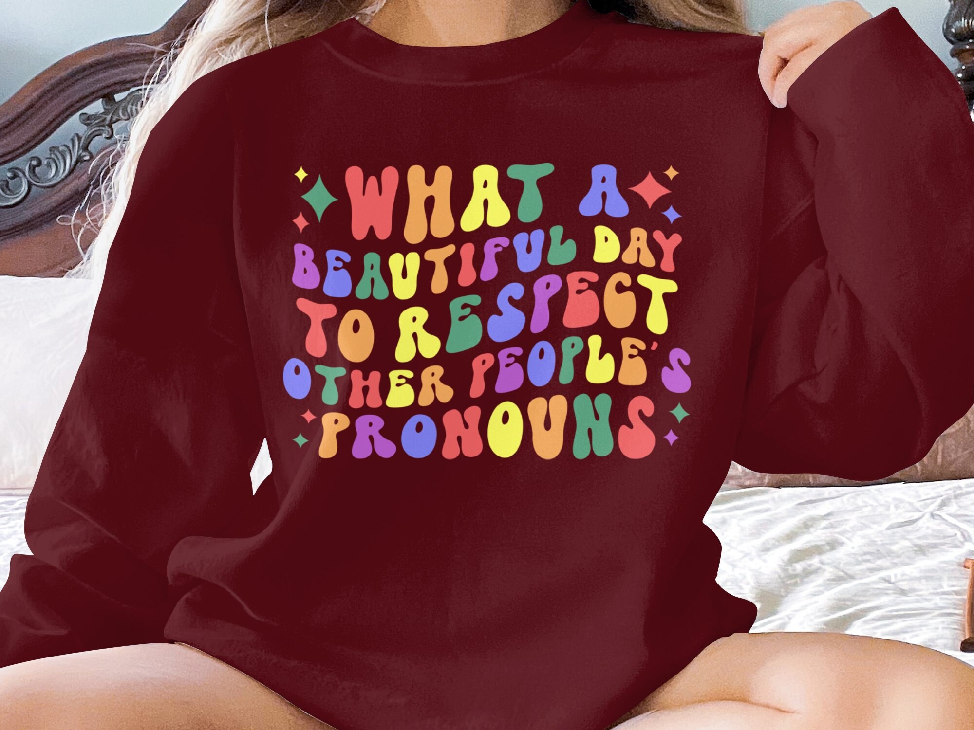 Colorful Respect Pronouns Equality T-shirt, Inspiring Rainbow Lettering ...