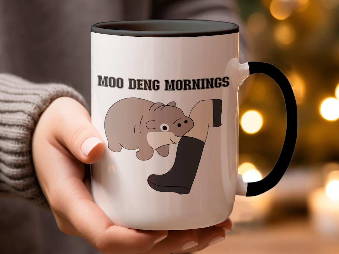 Funny Moo Deng Biting Leg Mug, Fun Bestie Gift, Cute Hippo Mug Gift for ...