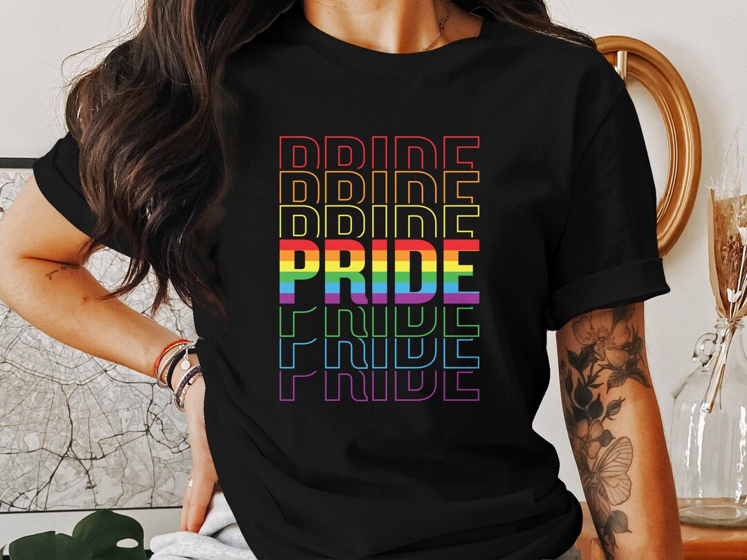 Colorful Pride Text Rainbow Graphic T-shirt, LGBTQA Supportive, Unisex ...