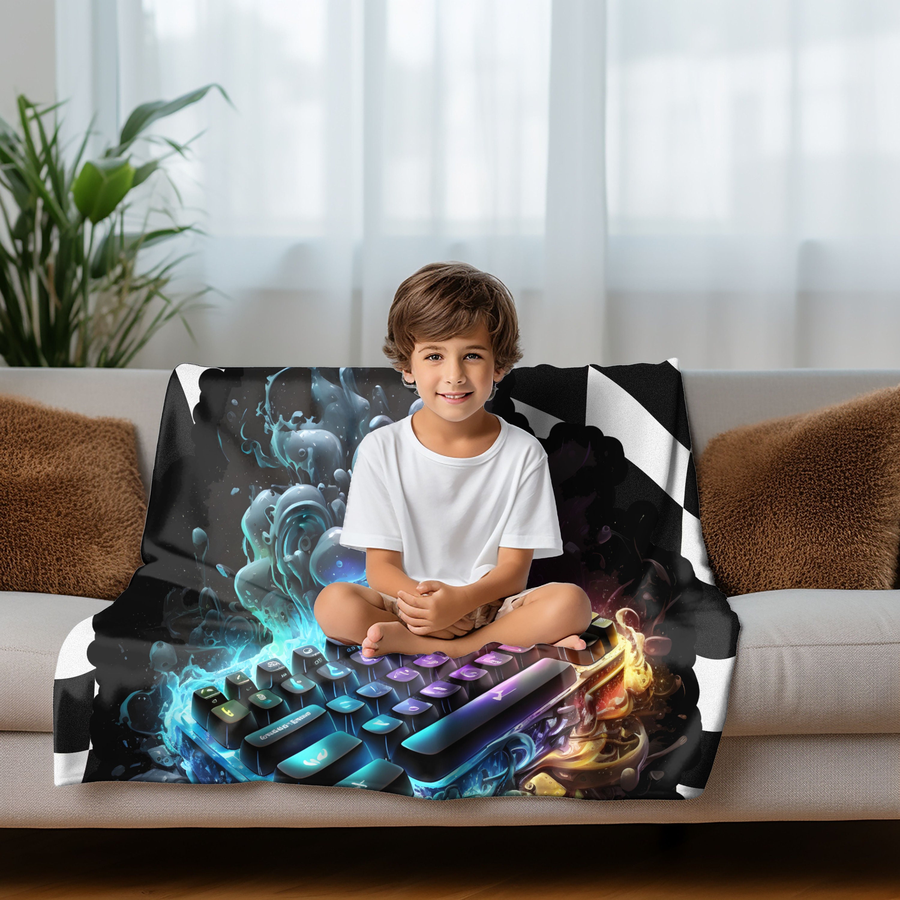 Checkered Smoking Keyboard Gamer Blanket, Epic Psychedelic Game Throw ...