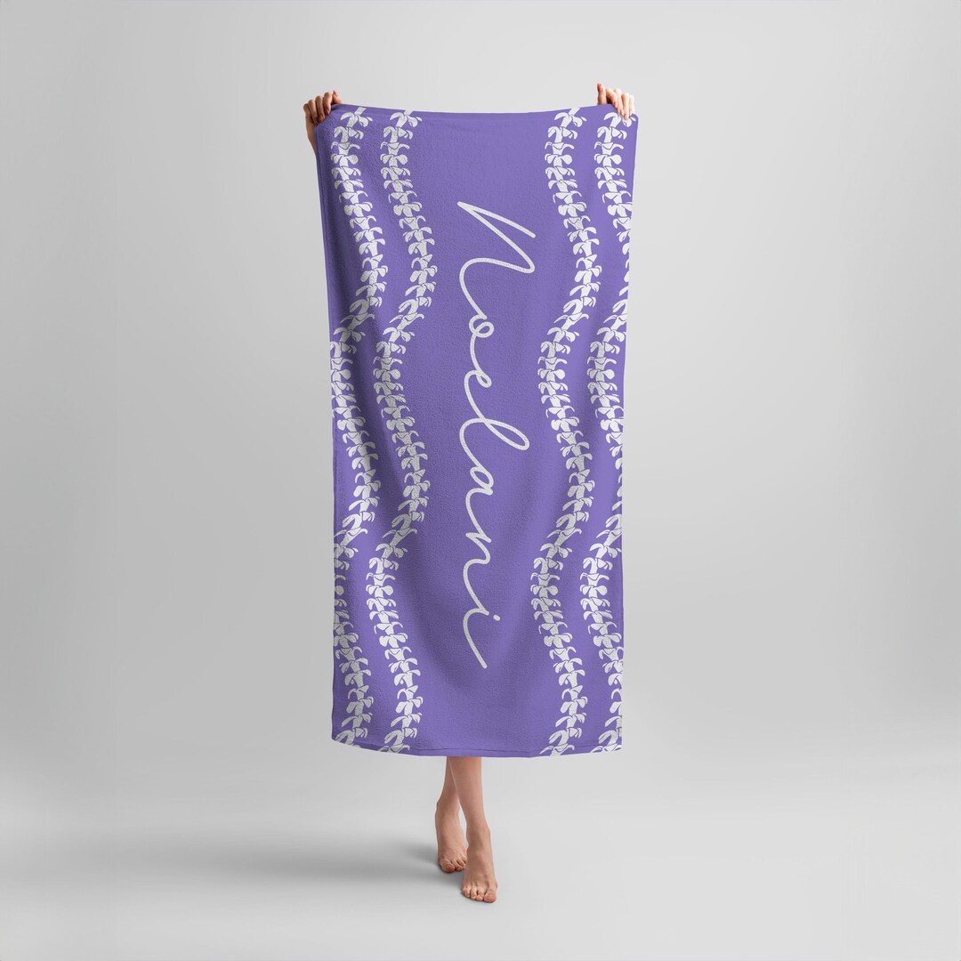 Hawaiian Puakenikeni Personalized Purple Beach Towel, Custom Floral ...