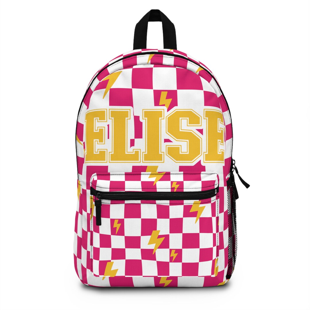 Custom Checkered Lightning Bolt Name Laptop Backpack, School Bag, Retro ...