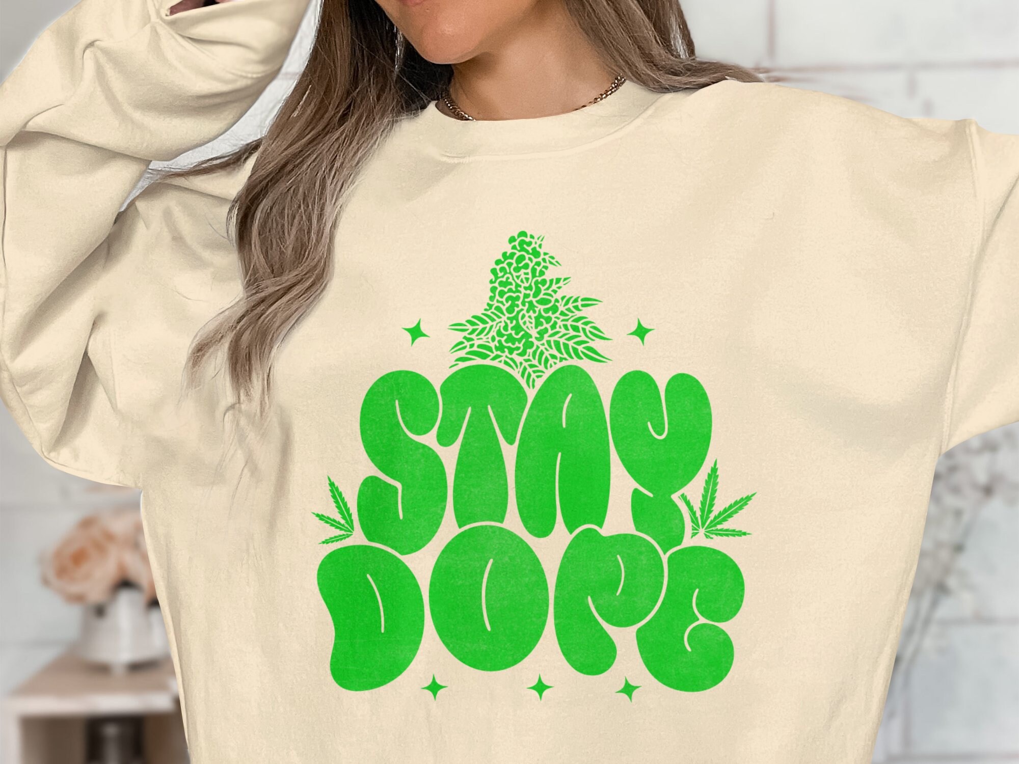 Stay Dope Green Stoner Shirt, Retro Text Weed Graphic T-shirt, Green Cannabis Plant Shirt ...