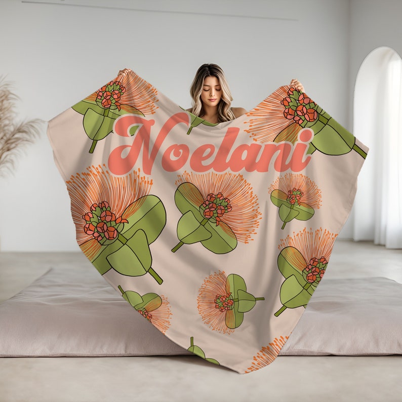 Hawaiian Ohia Lehua Flower Personalized Minky Blanket, Tropical ...