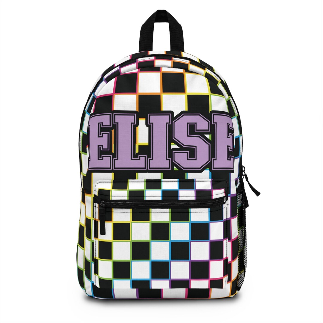 Custom Checkered Name Laptop Backpack, School Bag, Retro Checkerboard ...