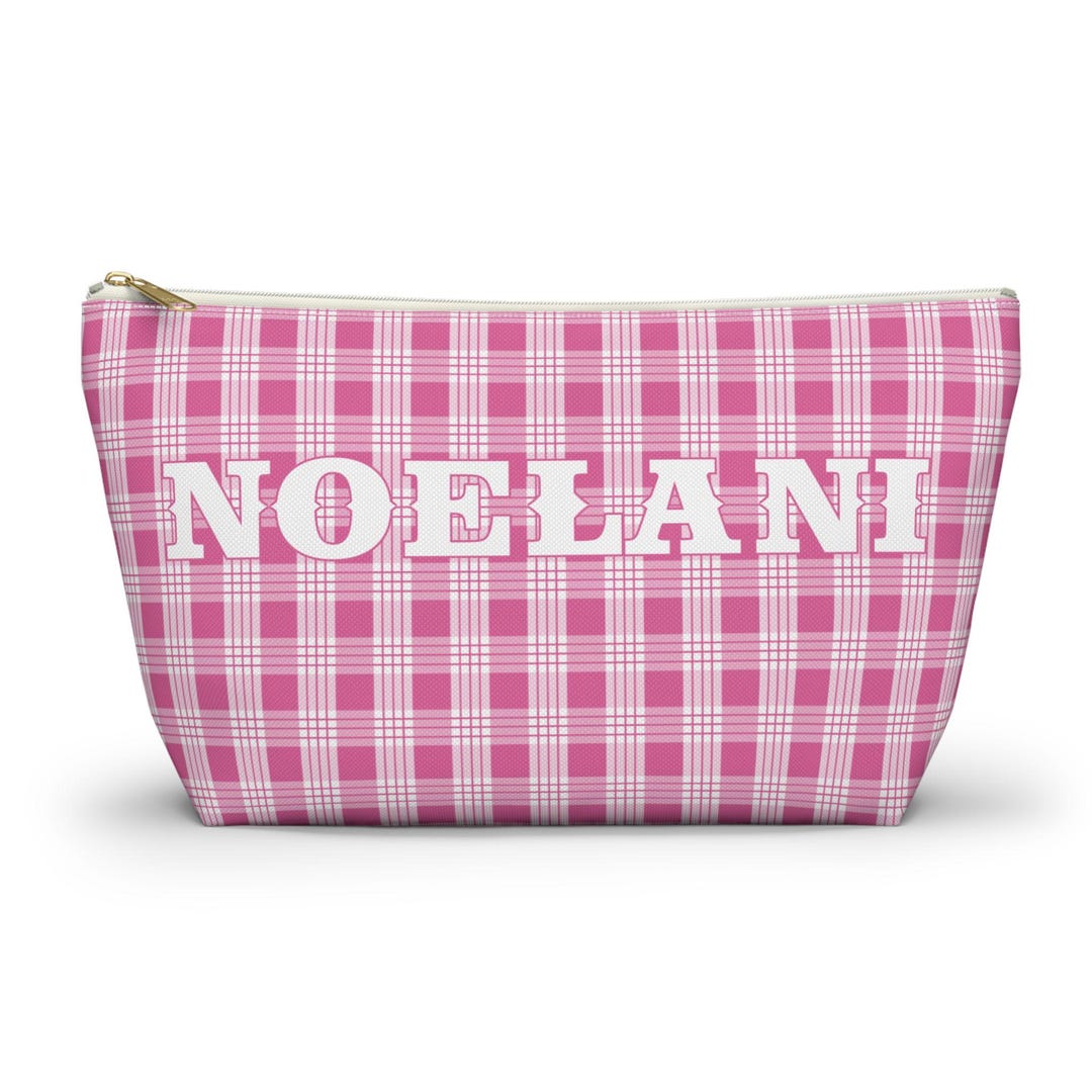 Hawaiian Pink Palaka Makeup Pouch, Custom Hawaii Plaid Beauty Organizer ...