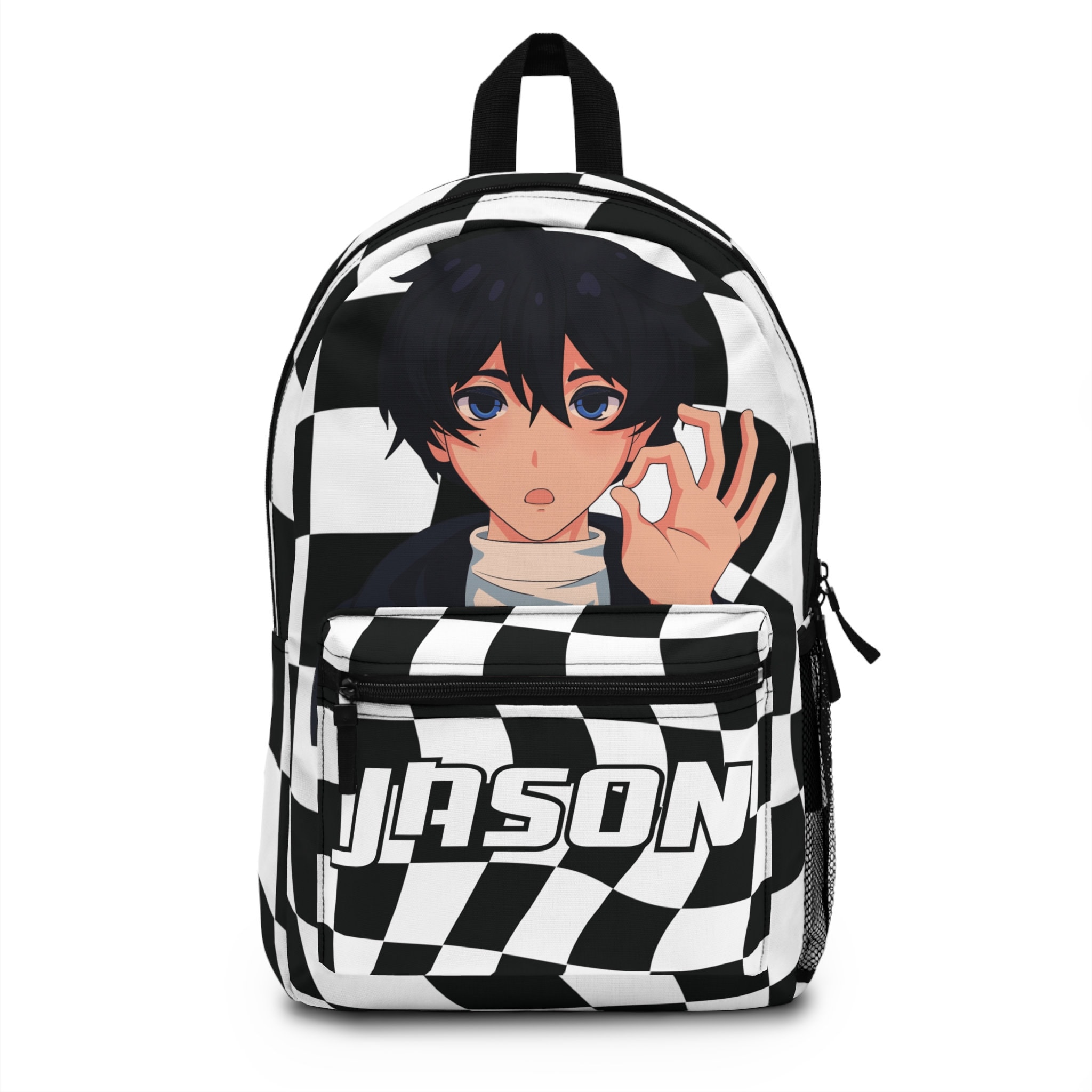 Custom Checkered Anime Laptop Backpack, Anime Boy Bag, Knapsack School ...