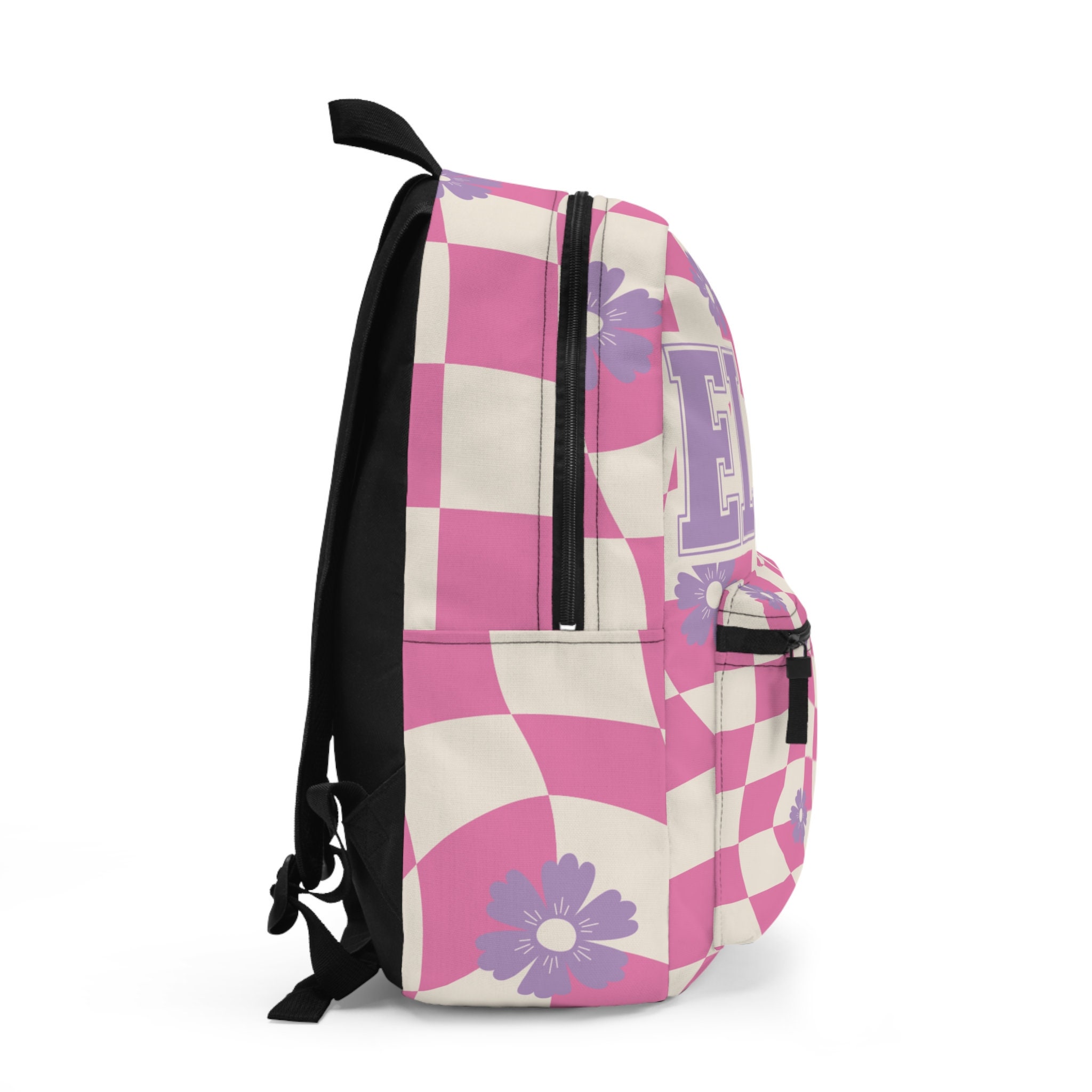 Custom Checkered Name Laptop Backpack, School Bag, Retro Floral Painted ...