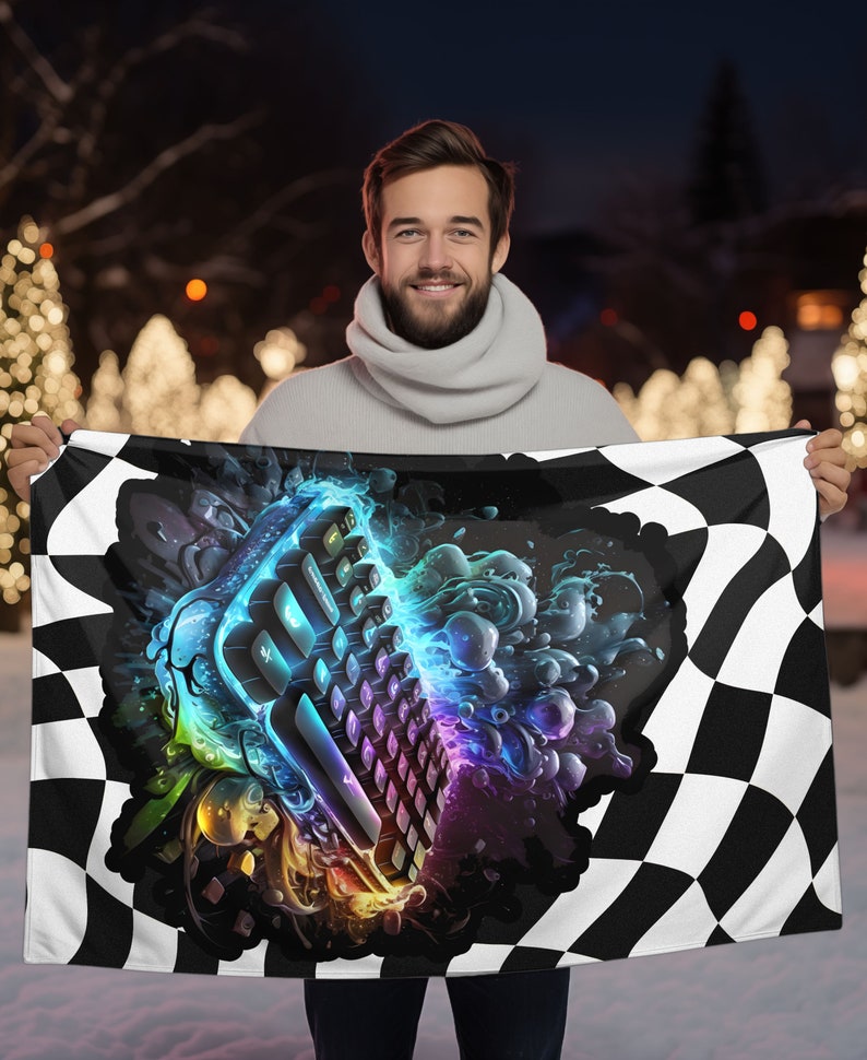 Checkered Smoking Keyboard Gamer Blanket, Epic Psychedelic Game Throw ...