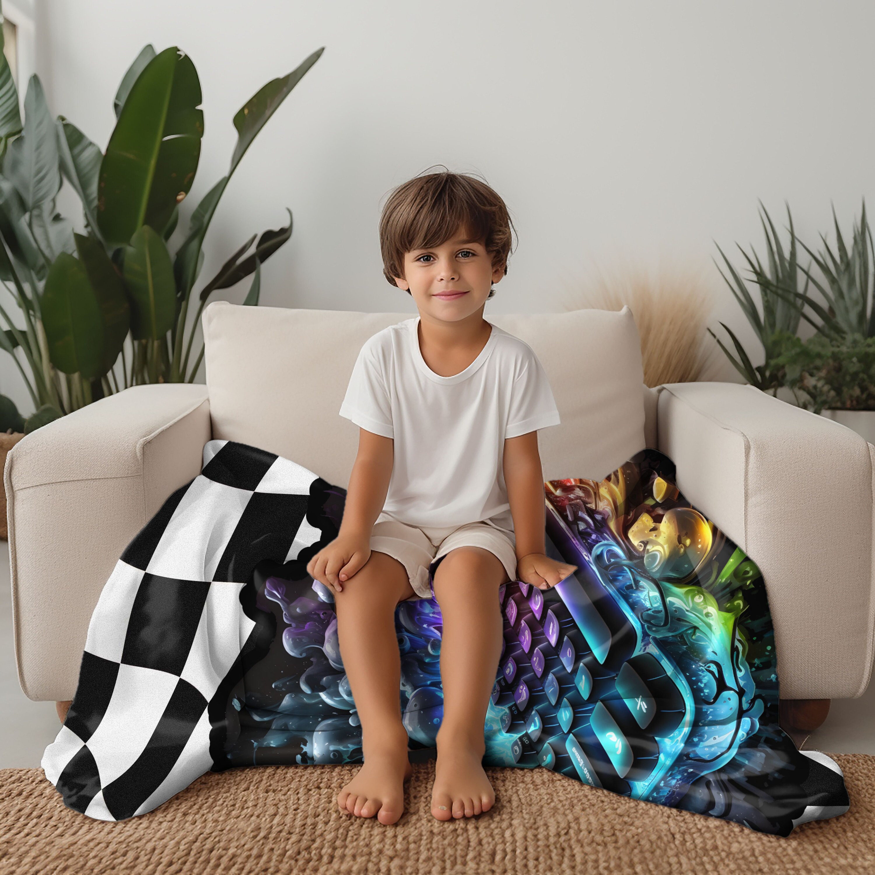 Checkered Smoking Keyboard Gamer Blanket, Epic Psychedelic Game Throw ...