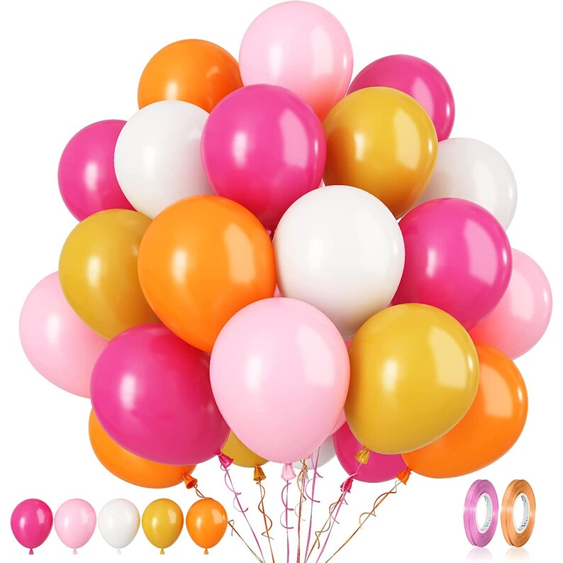 Pink Orange Yellow And White Latex Balloons 12 Inch For Parties By