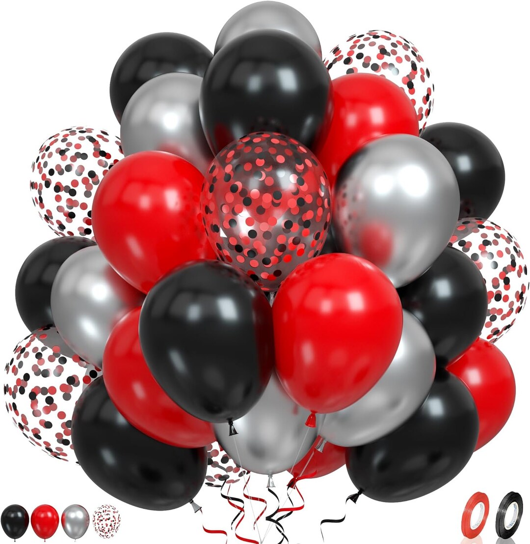 Red and Black Balloons, Silver Party 12 Inch Metallic Confetti by Taver ...