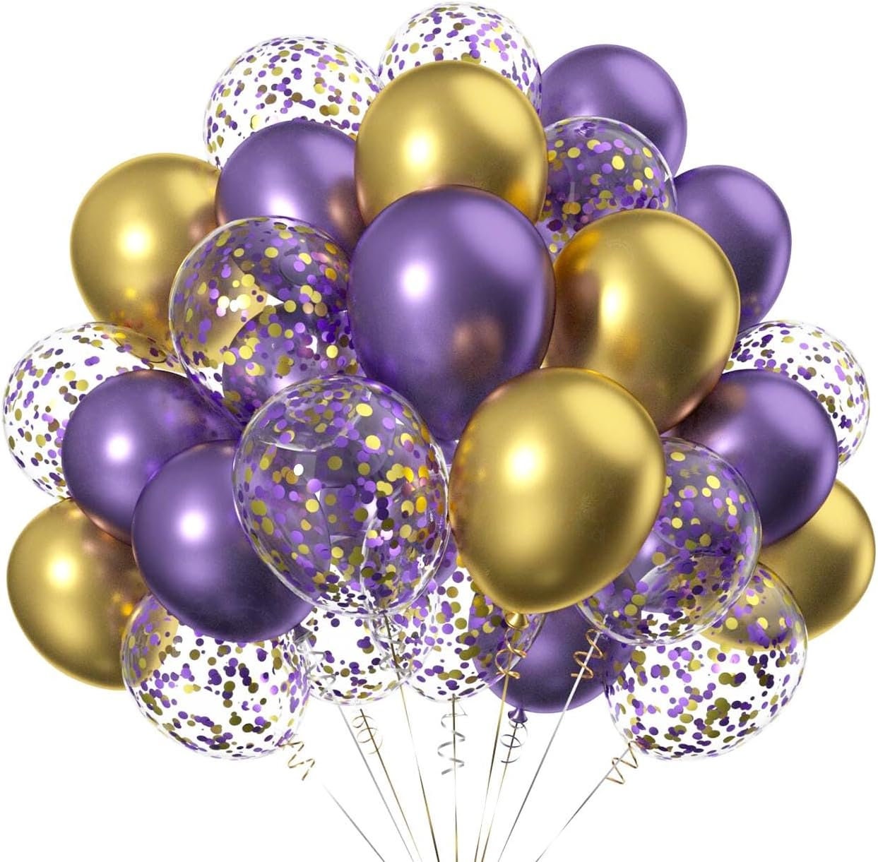 Gold and Purple Balloons, 12inch Latex Helium, Gold Confetti for Party ...