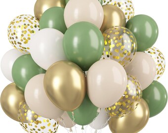 White, Metallic Gold, Sage Green & Confetti Balloons 12 Inches for ...