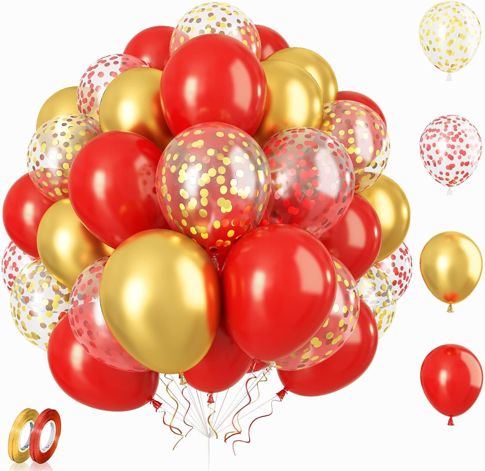 Red and Gold Confetti Balloons, 12 Inch Latex Birthday by Taver - Etsy