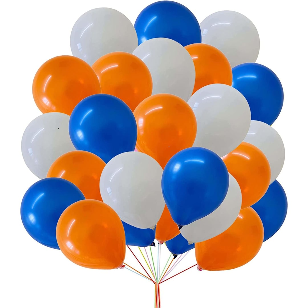 White, Orange and Blue Balloon Latex Party Balloons Set for Birthday by ...