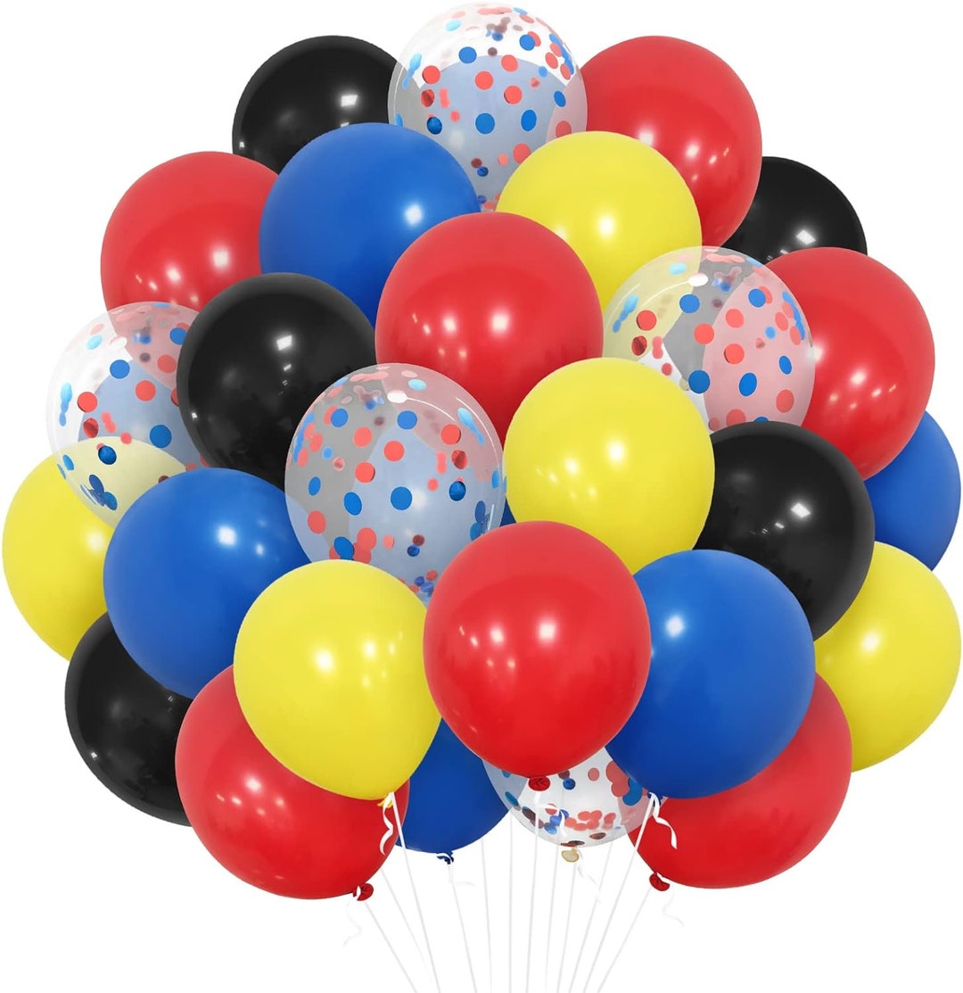 Red & Blue Balloons, 12 Inch Black Red Blue Yellow Balloons Confetti ...