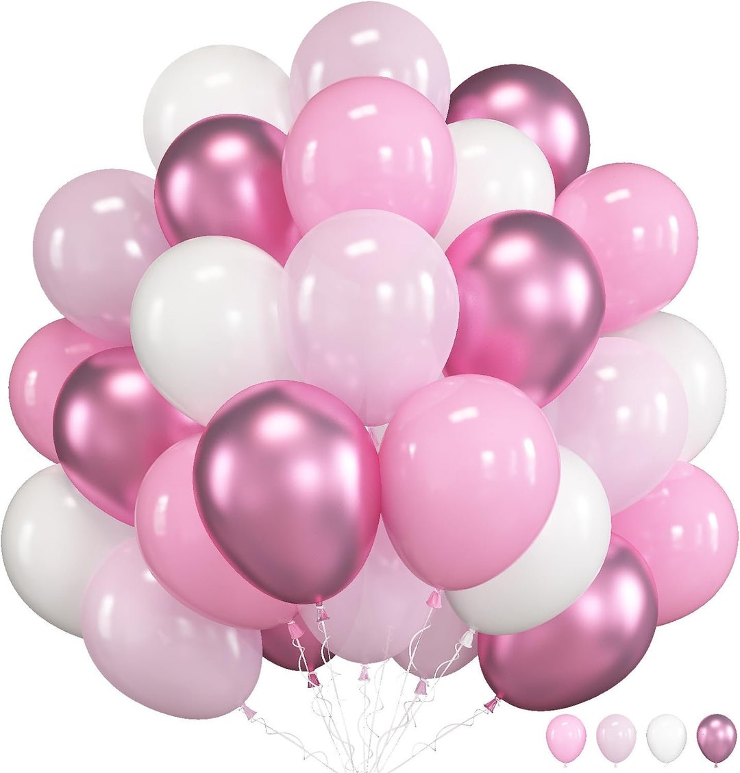 Pink Balloons Set, 12 Inch Metallic Pink Light Pink and White Latex ...