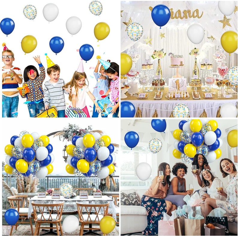 Yellow Blue Balloons, 12 Inch Blue Gold Confetti Balloons Dark Blue Latex Balloon by Taver - Etsy