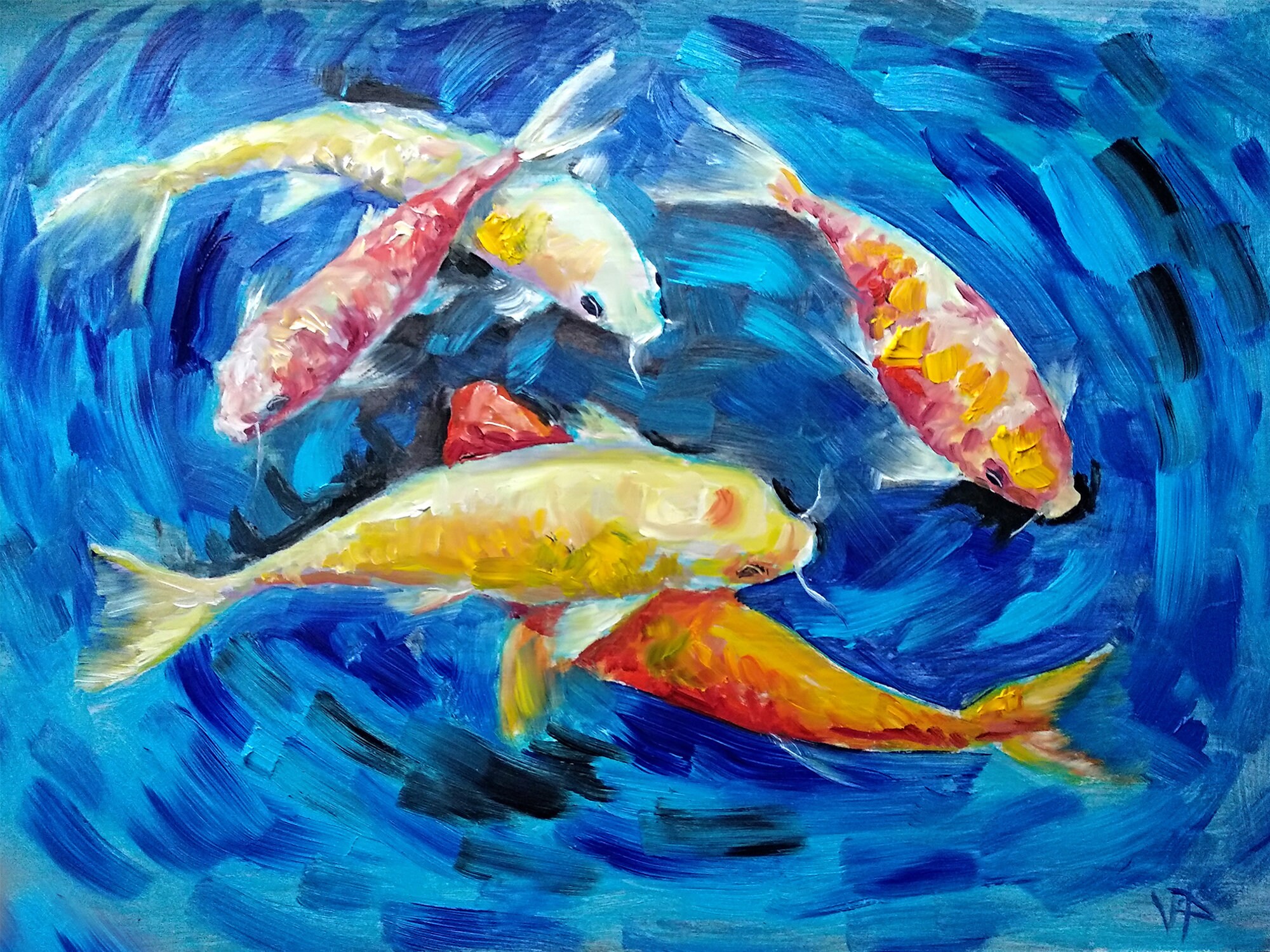 Koi Fish Painting Original Art Oil Underwater Artwork Lake | Etsy