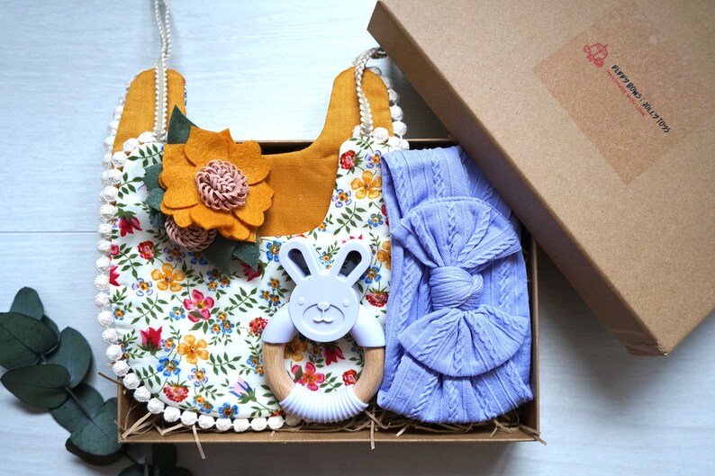 Baby Girl Gift Box/Reversible Bib & Headband Set/Silicone | Etsy