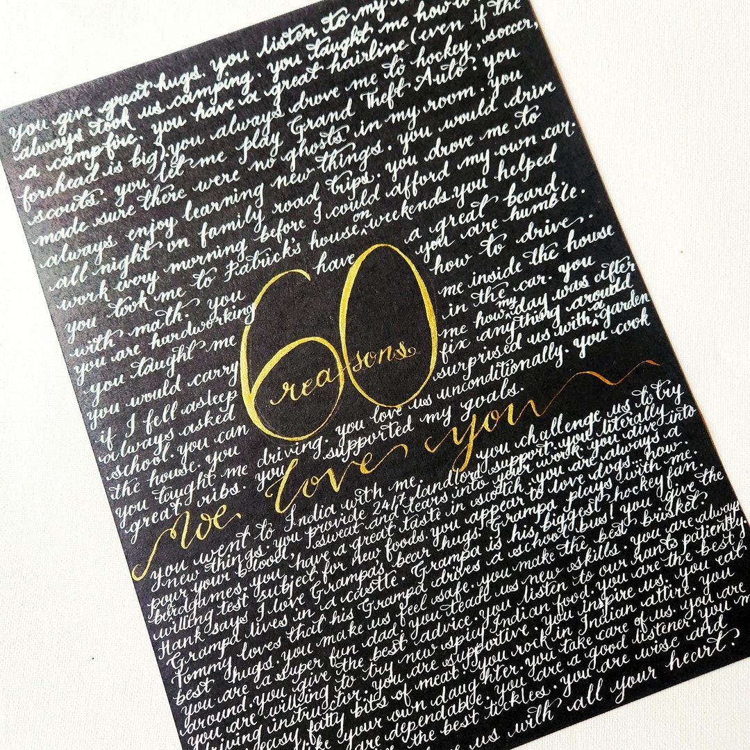 Black Custom Calligraphy, Milestone Birthday,60th Birthday Gift ...