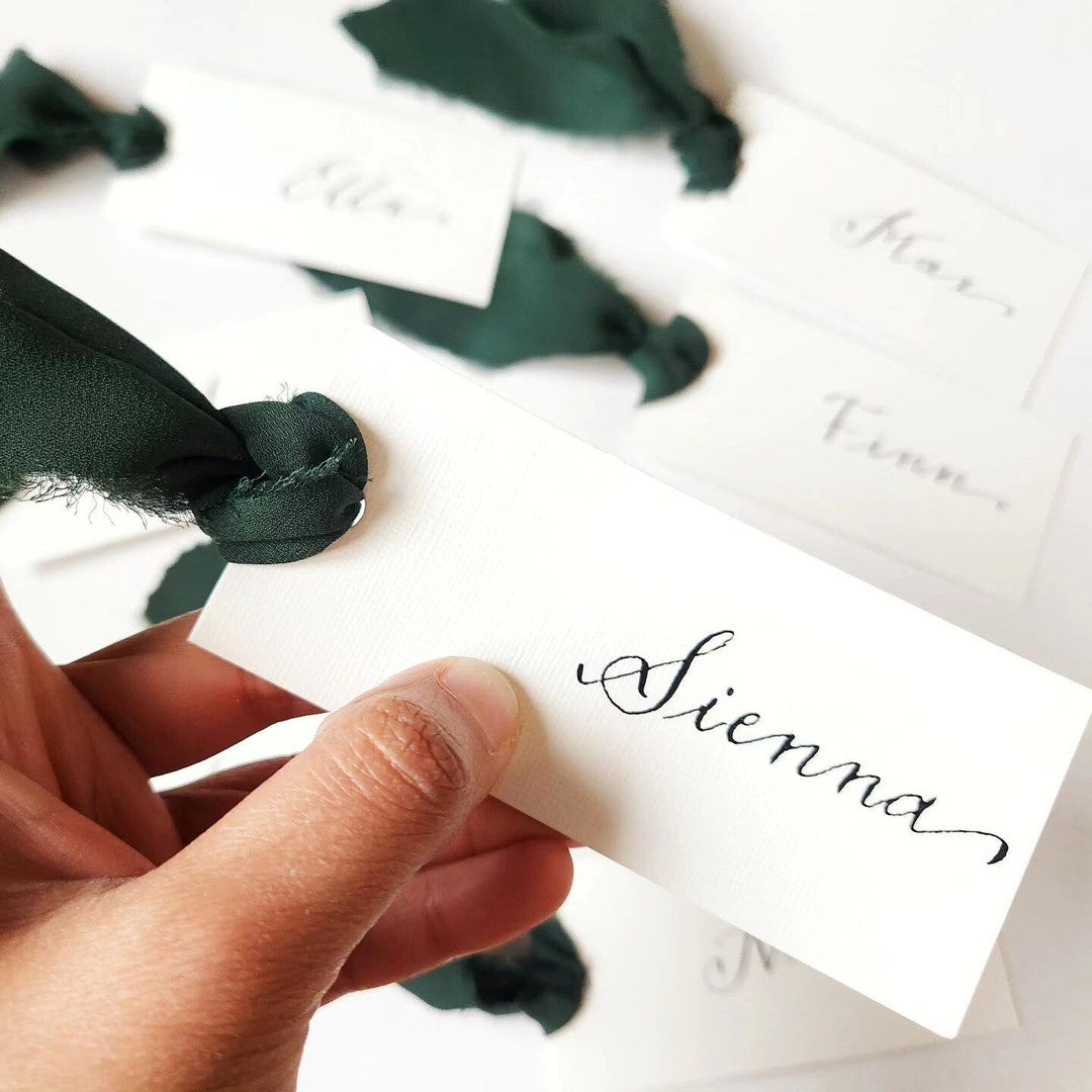 Green Ribbon Name Tags, Name Cards, Custom Place Cards, Wedding Favour ...