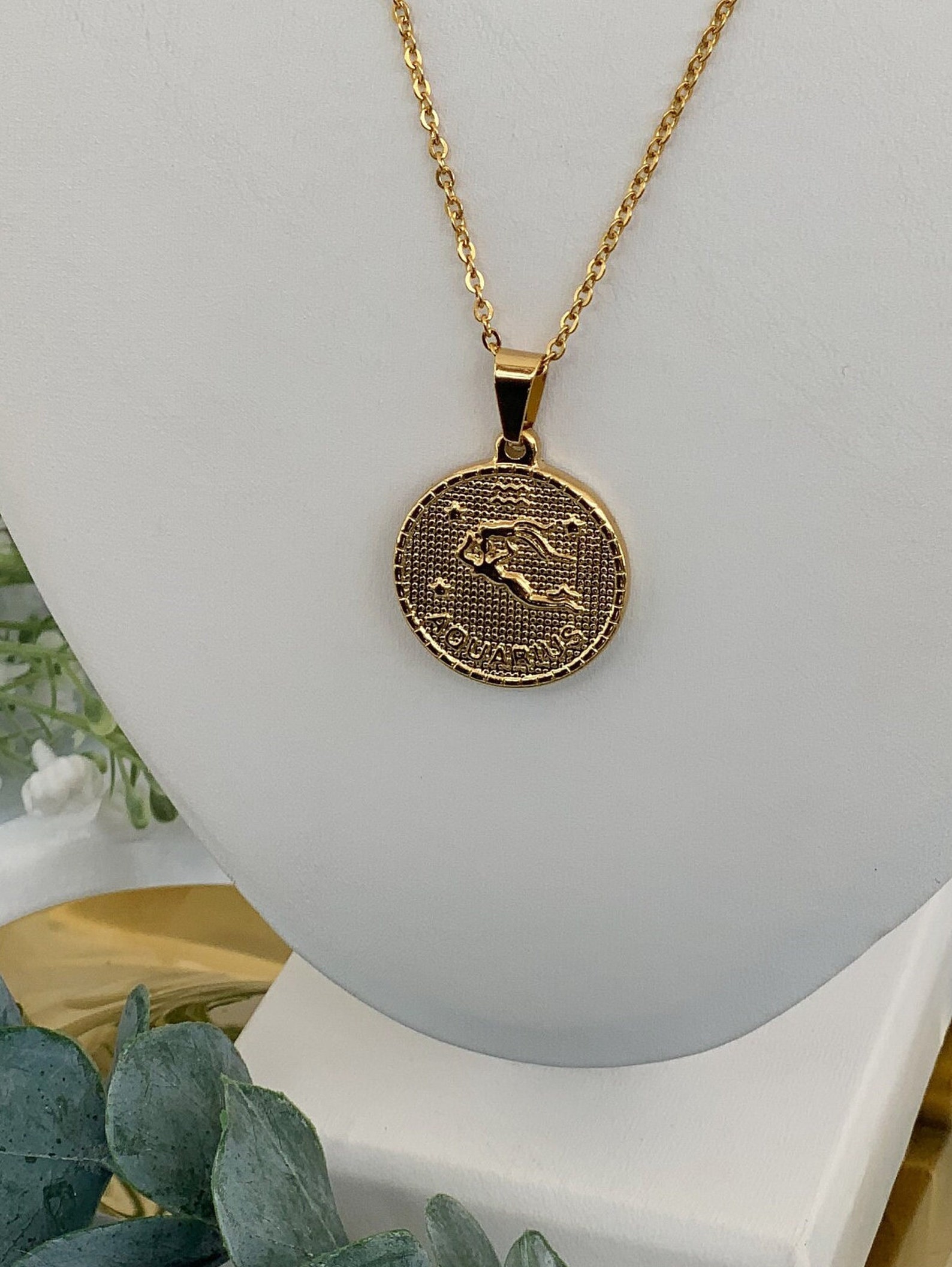 Gold Coin Zodiac Sign Necklace Personalized Necklace | Etsy