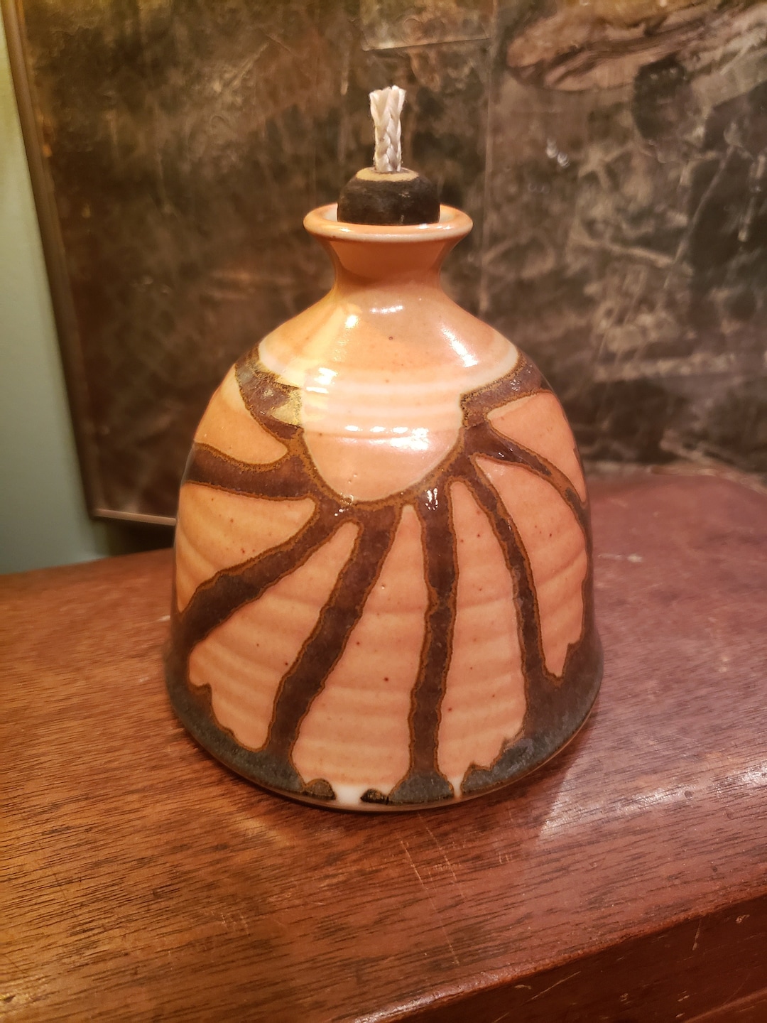 Pottery Sunburst Oil Lamp by Susan Balentine - Etsy