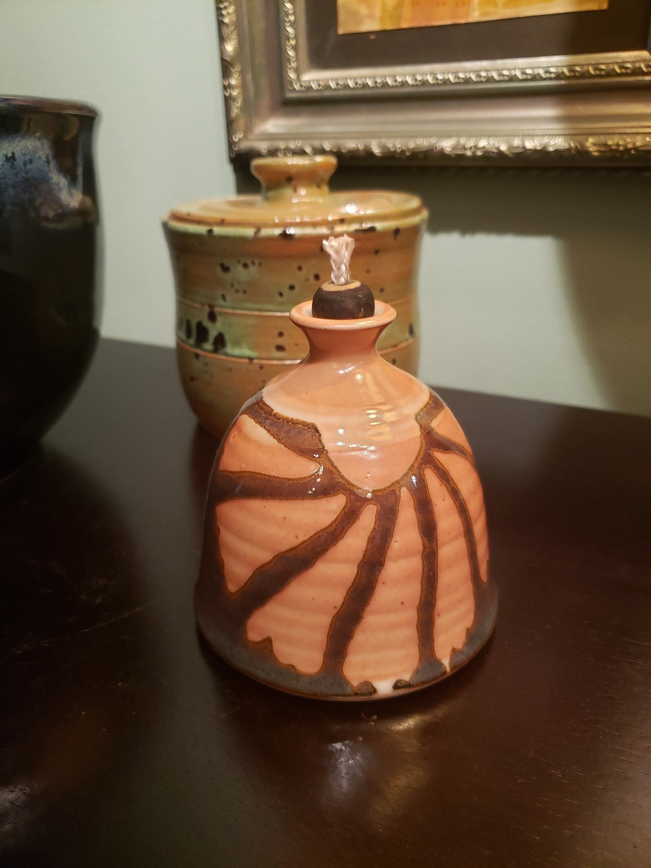 Pottery Sunburst Oil Lamp by Susan Balentine - Etsy