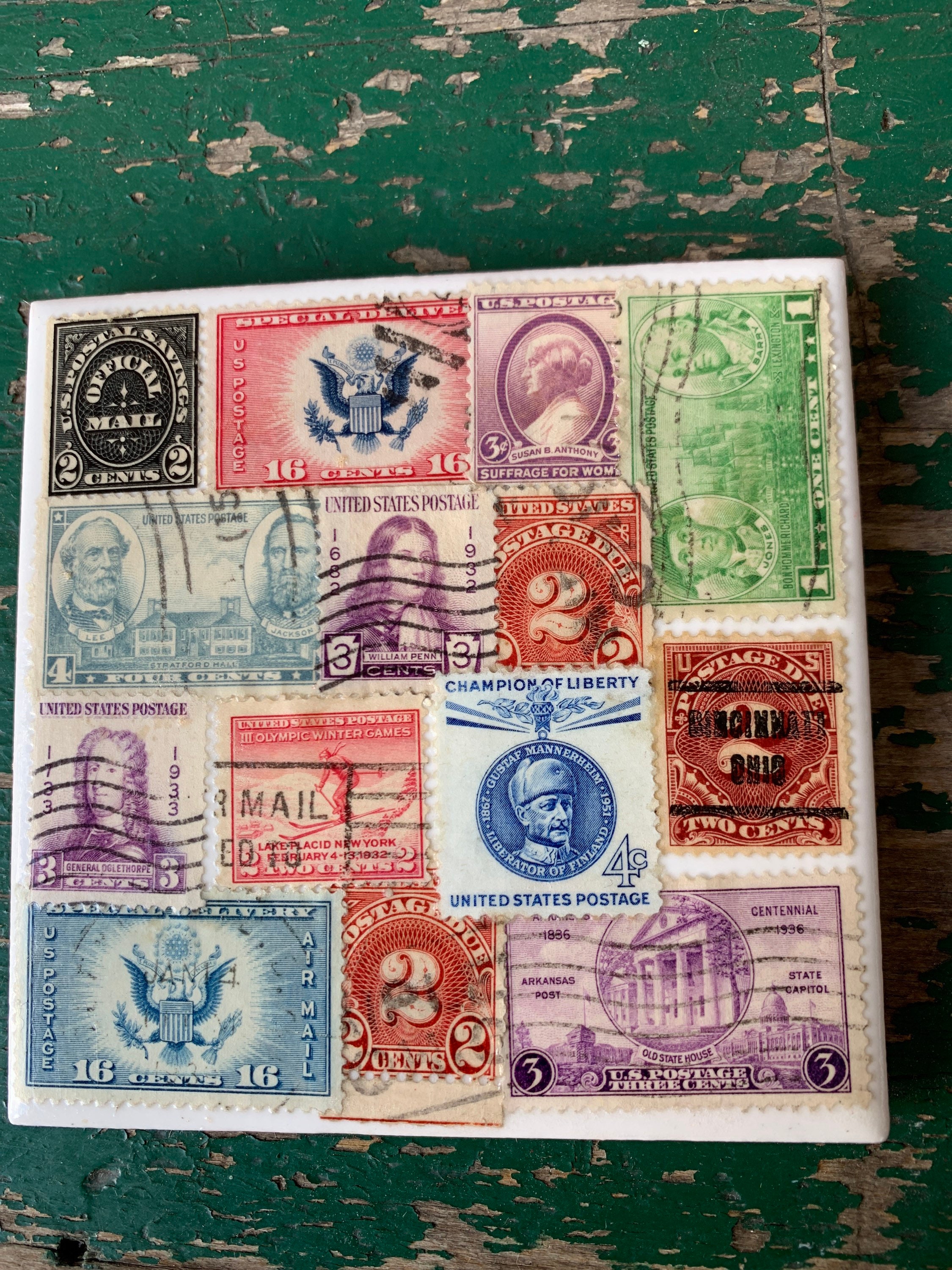 Postage Stamp Coasters With Vintage Authentic Stamps Set-4 | Etsy
