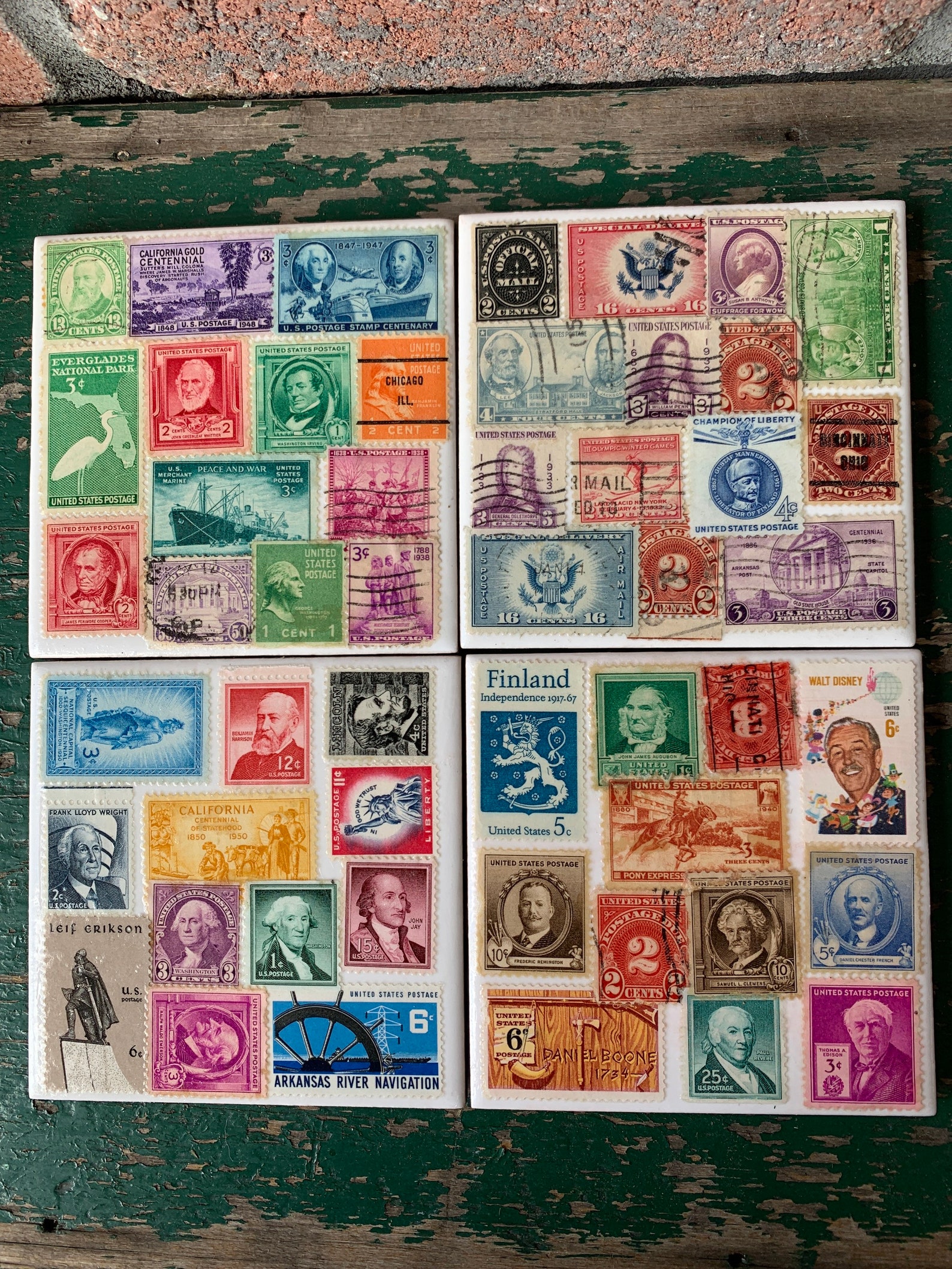 Postage Stamp Coasters With Vintage Authentic Stamps Set-4 | Etsy