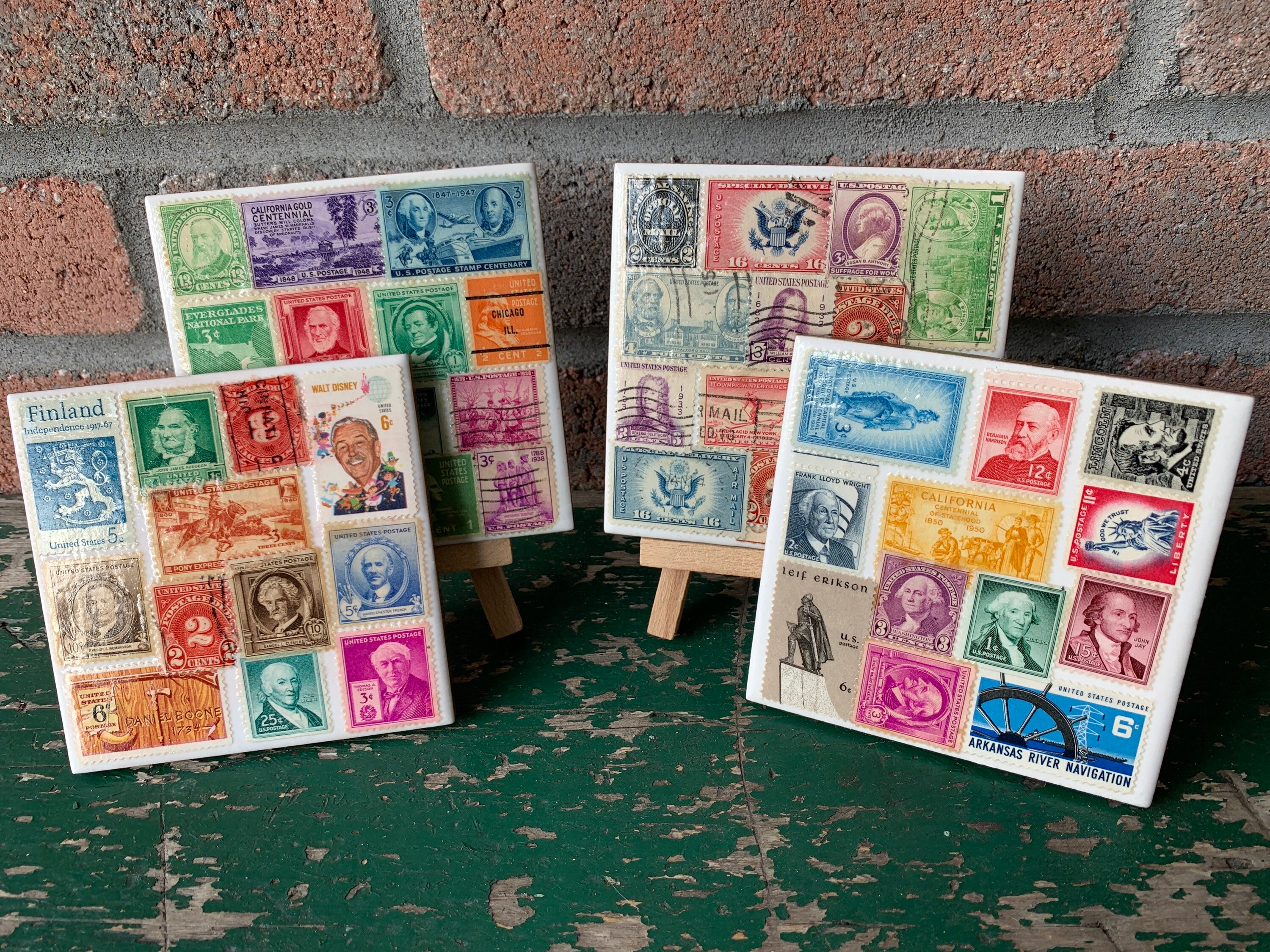 Postage Stamp Coasters With Vintage Authentic Stamps Set-4 | Etsy