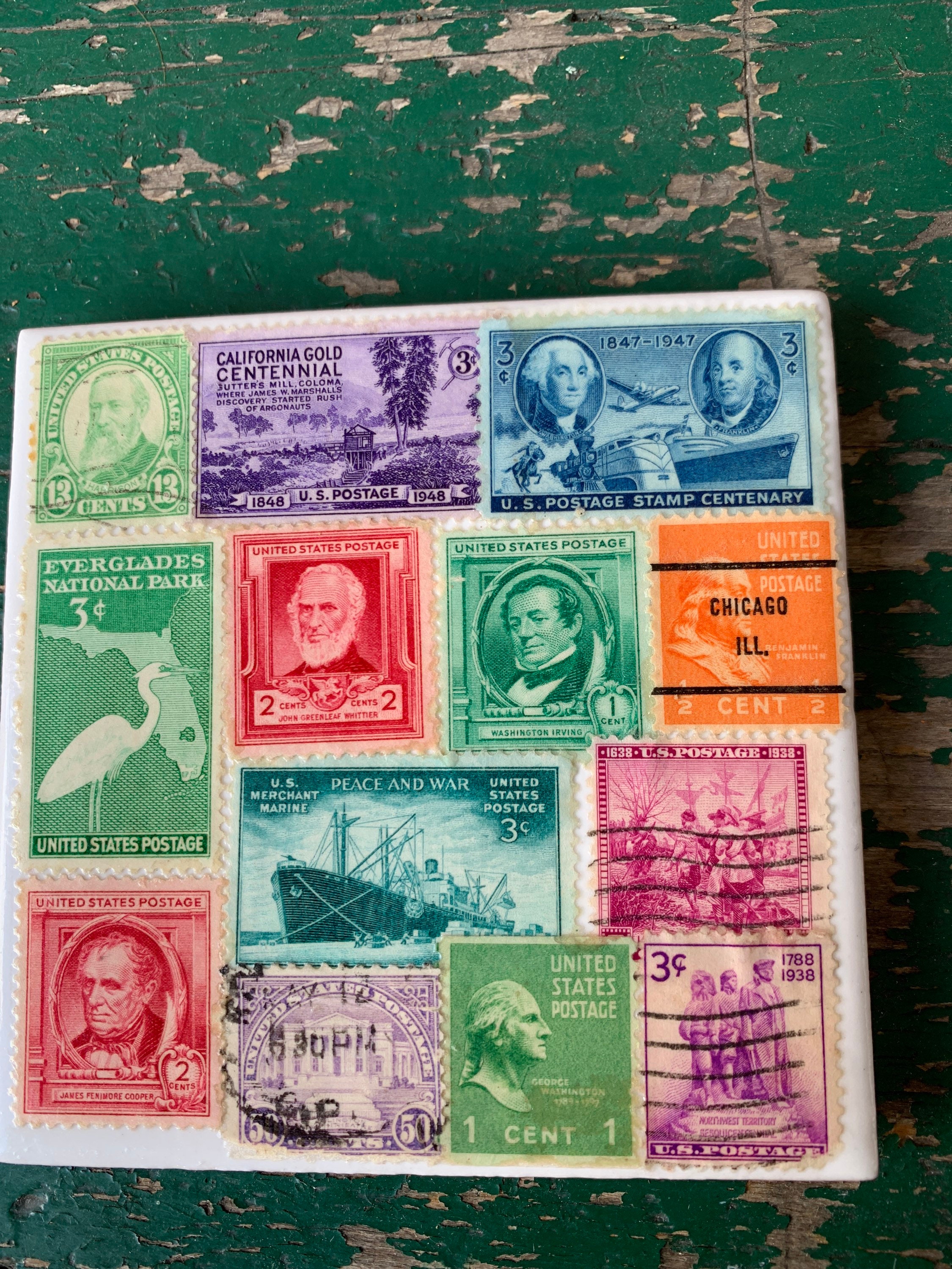 Postage Stamp Coasters With Vintage Authentic Stamps Set-4 | Etsy