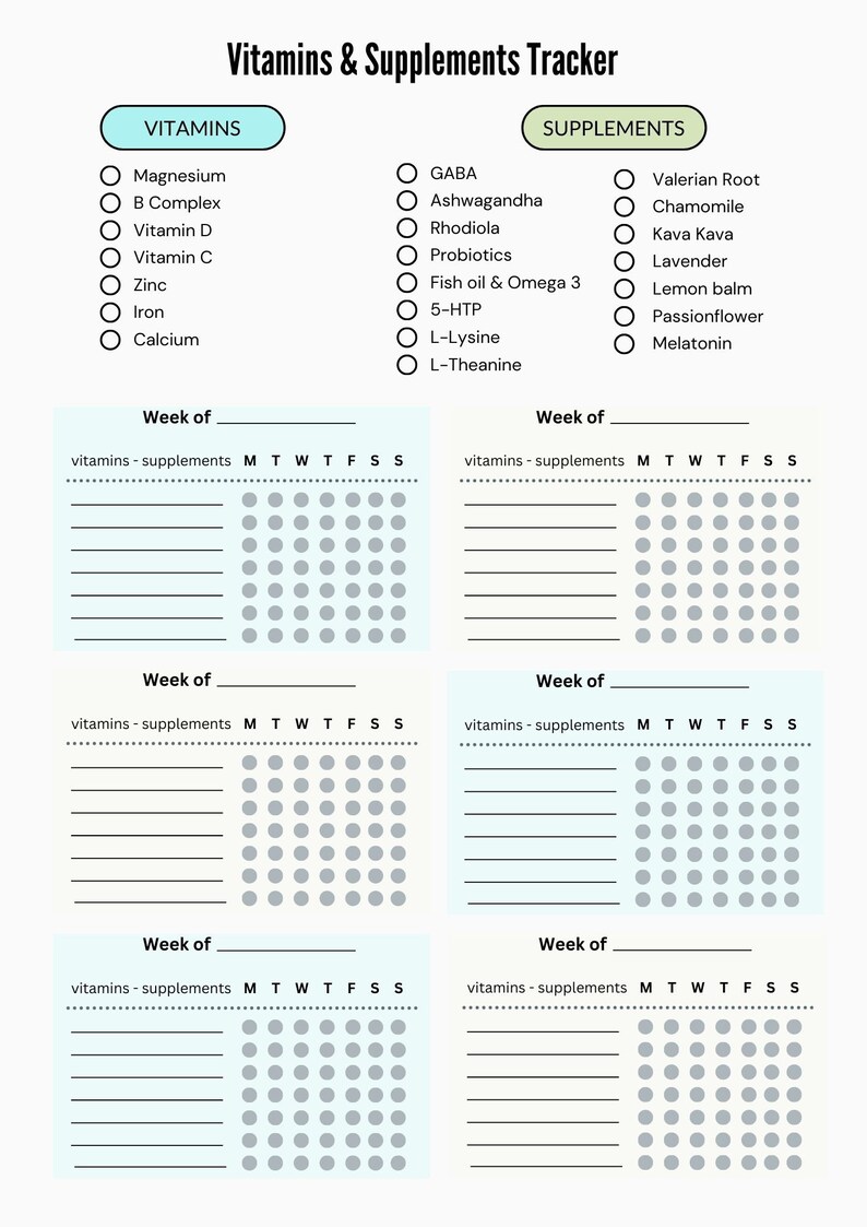 Vitamin & Supplement Tracker for Anxiety - Etsy